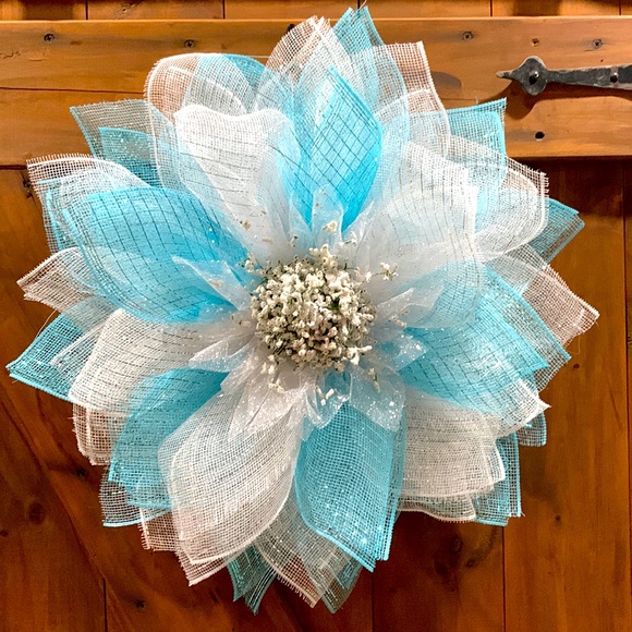 Holiday | This Is A Light Blue And White Deco Mesh Flower Wreath | Poshmark